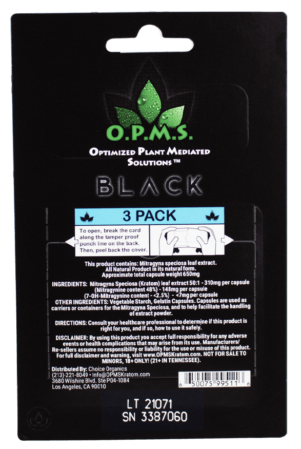 OPMS Black 3ct Extract Capsules AS LOW AS $18.99 EACH! – Kratom Direct